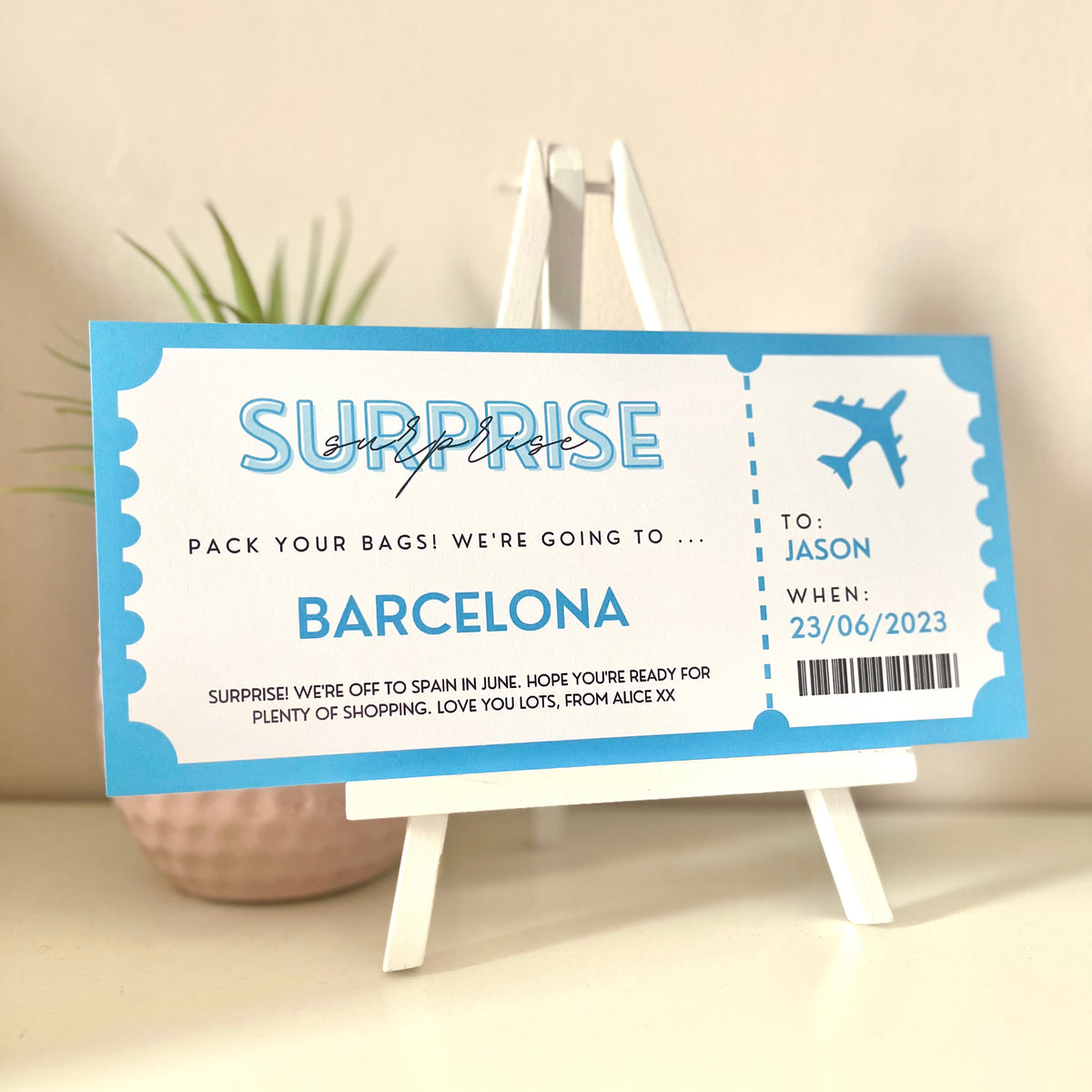 Personalised Boarding Pass Travel Ticket – Blush Boulevard